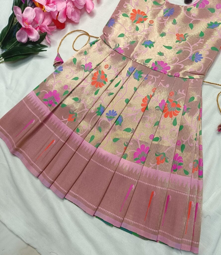 Brocade Paithani Frock for Kids